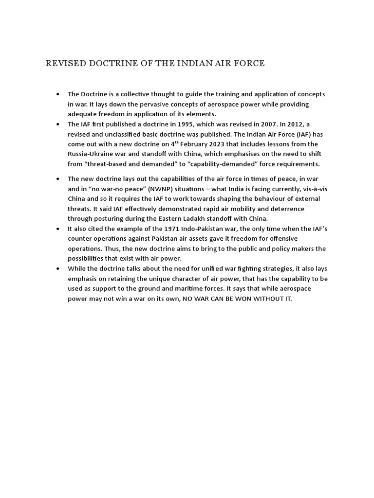 Revised Doctrine of The Indian Air Force | PDF