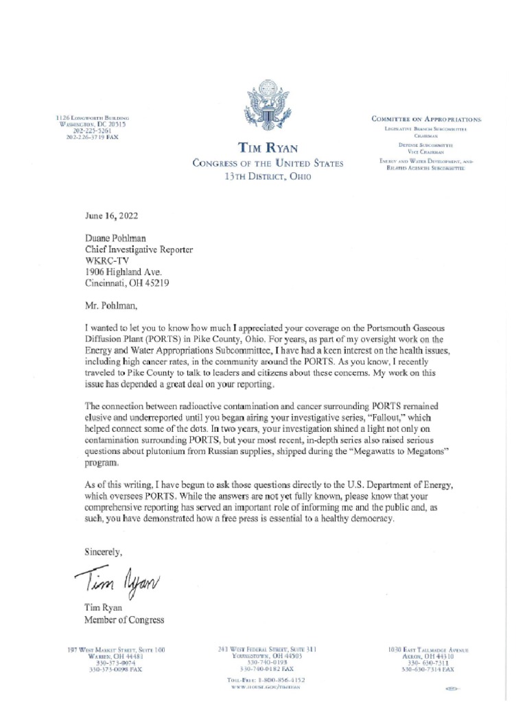 Letters Of Support For Fallout Investigation Pdf