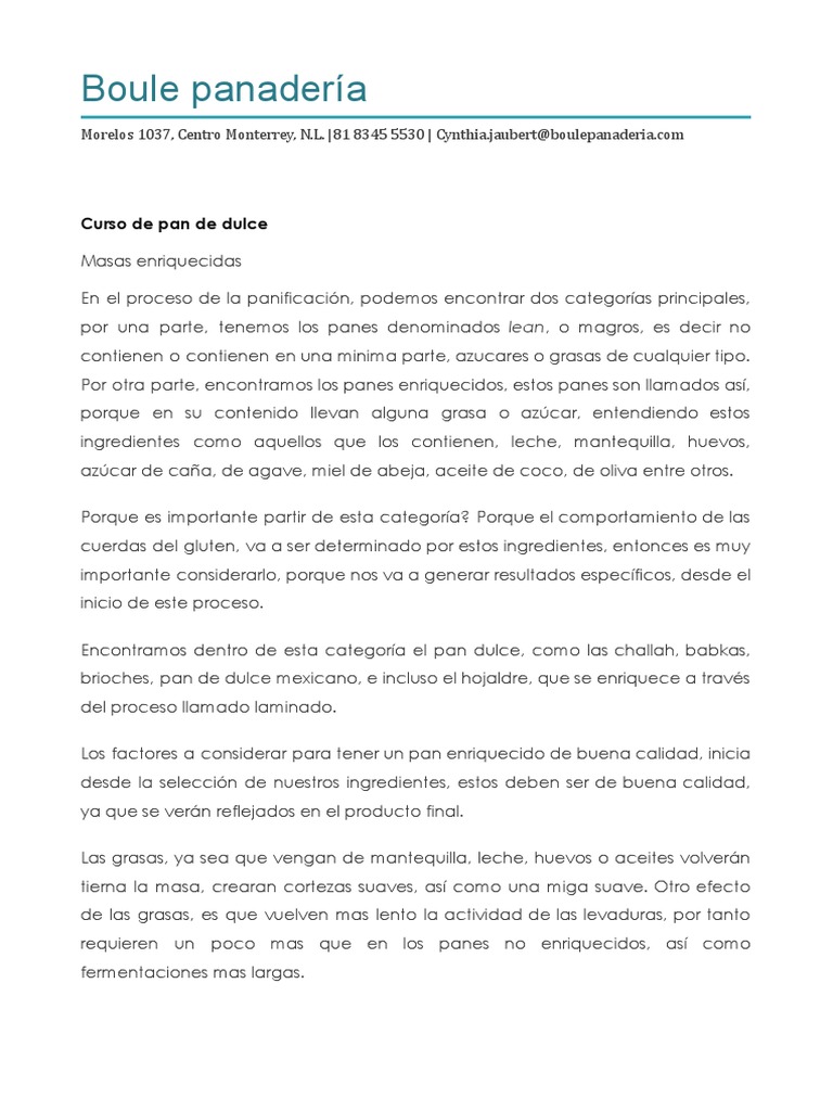 Boule Panadería Recetario Pan Dulce | PDF | Panes | Levadura