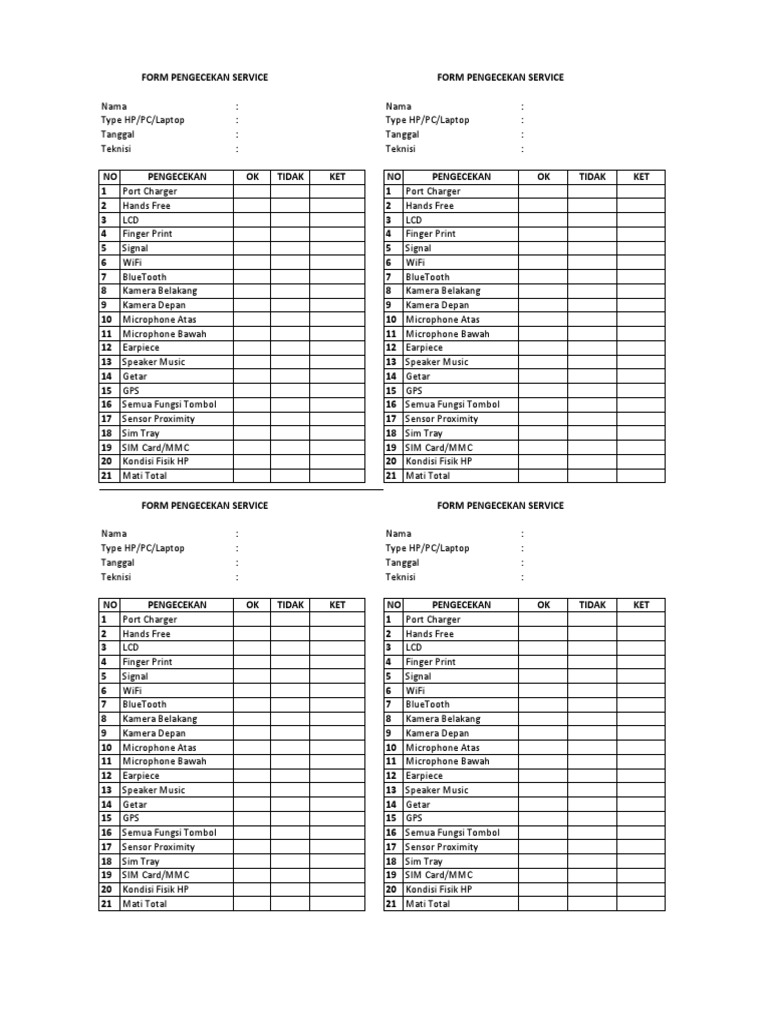 Form Pengecekan Service | Download Free PDF | Consumer Electronics ...