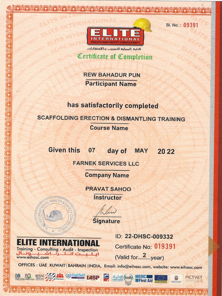 Scaffolding Inspector Certificate | PDF