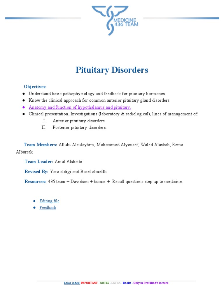 Pituitary Disorders Overview | PDF | Hypothalamus | Growth Hormone