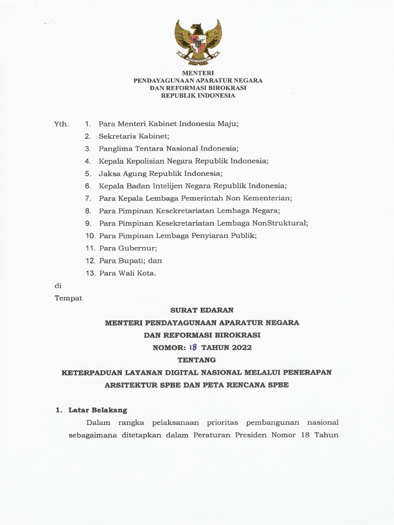 Surat Edaran Menteri PANRB No.18 Tahun 2022 | PDF