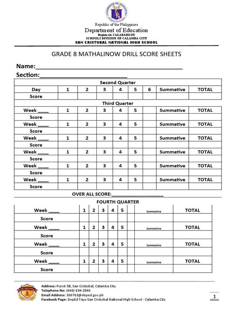Score Sheets Math | PDF | Philippines