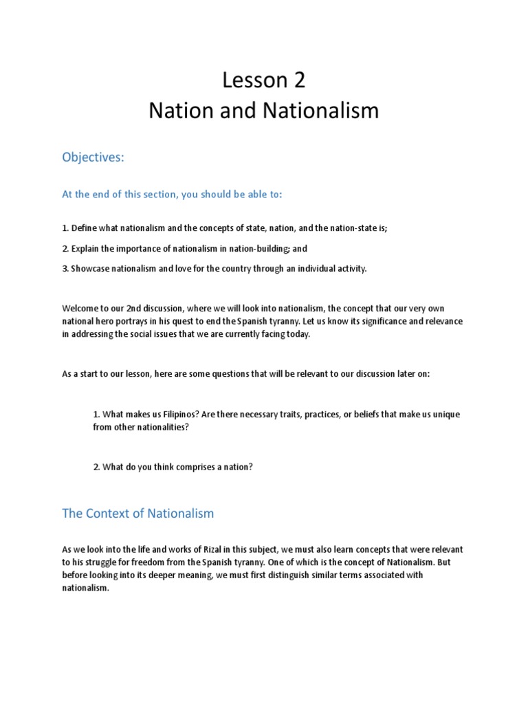 module 1 lesson 2 | PDF | Nationalism | Philippines