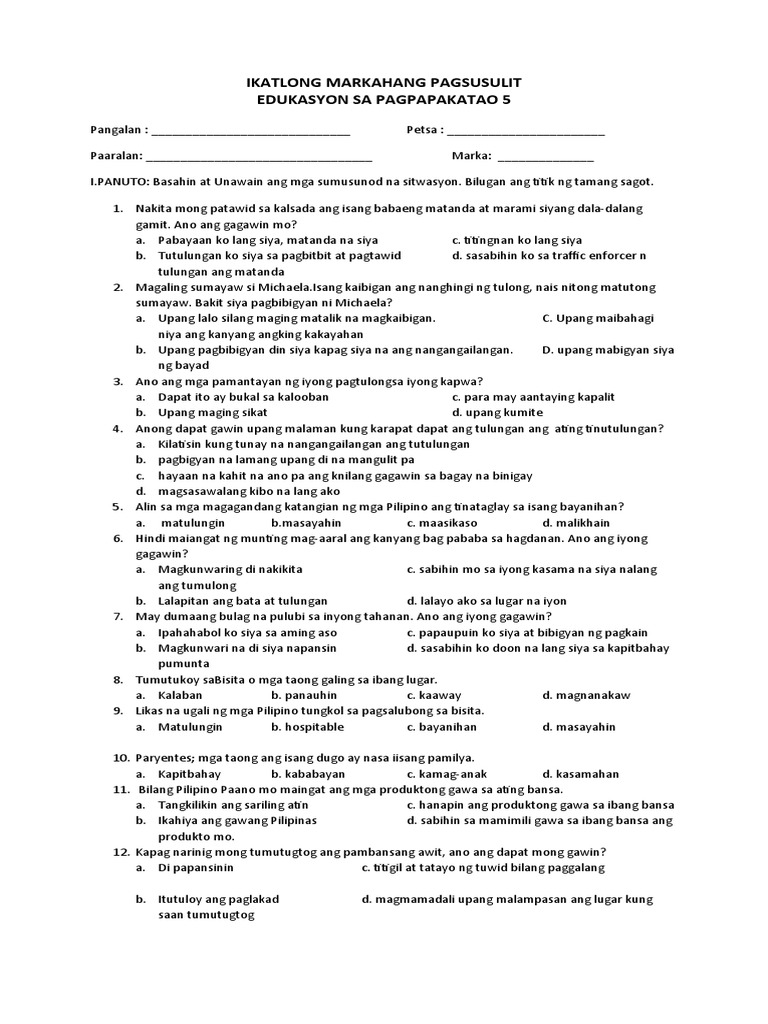 Third Periodical Test in Esp 5 | PDF