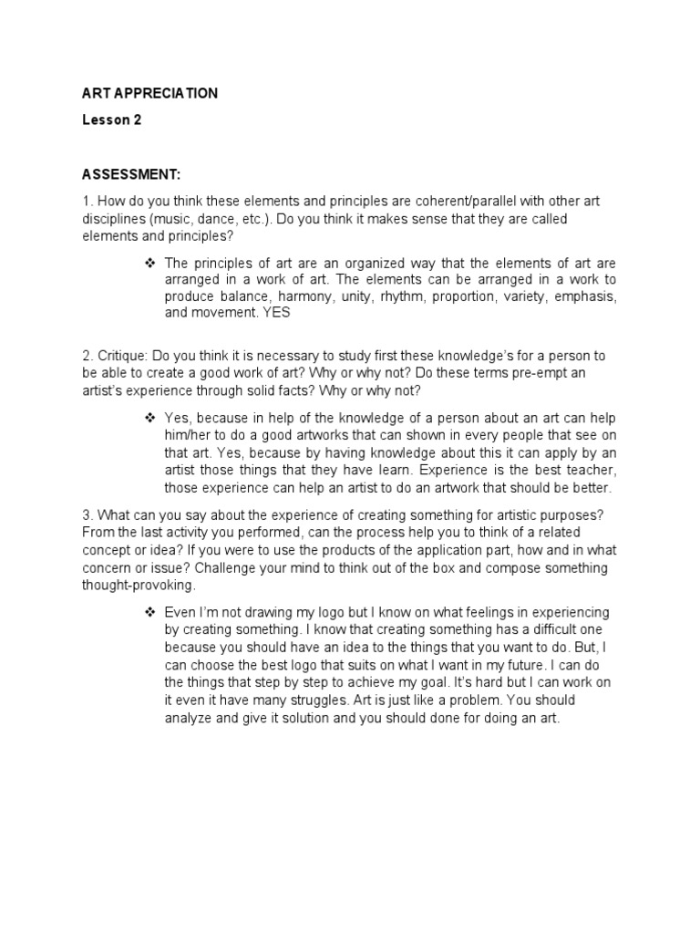 Art App - Lesson 2 Assessment | PDF