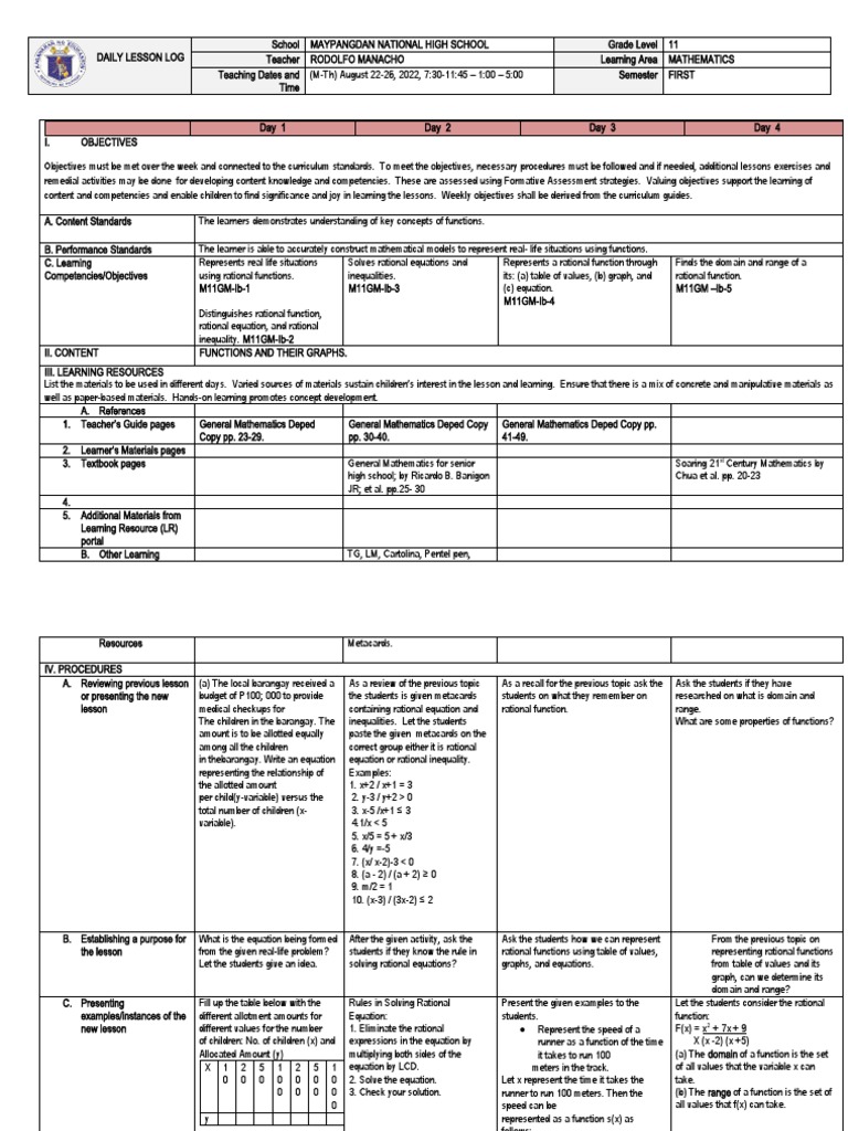 Representing and Analyzing Rational Functions: Determining Domain and Range through Tables ...