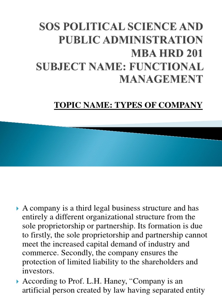 Mba HRD II Sem 201 Types of Company | PDF | Companies | Corporations