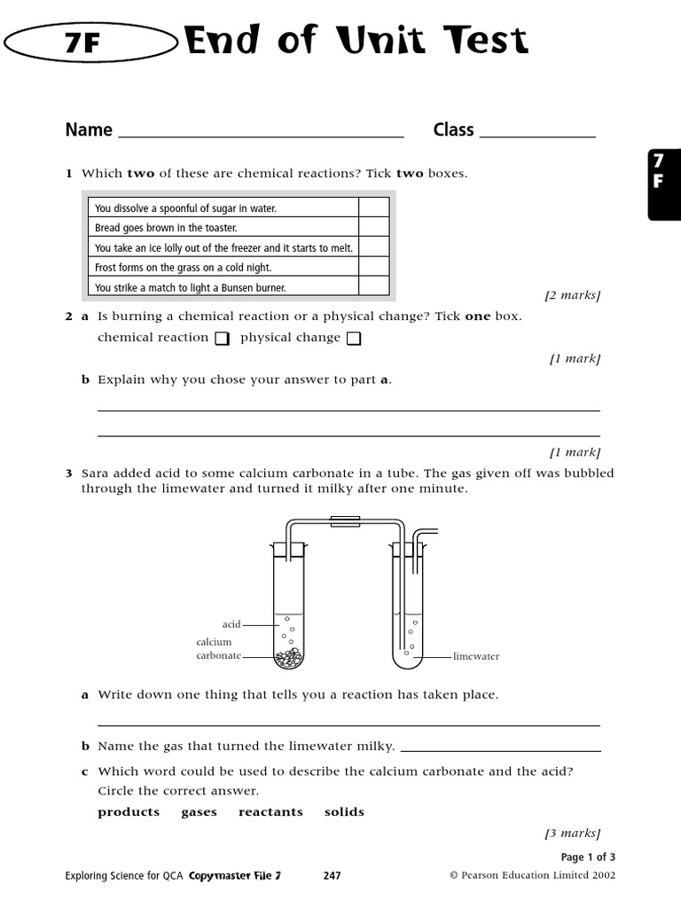 Chemical Reactions Practice Test | PDF | Fires | Chemical Reactions