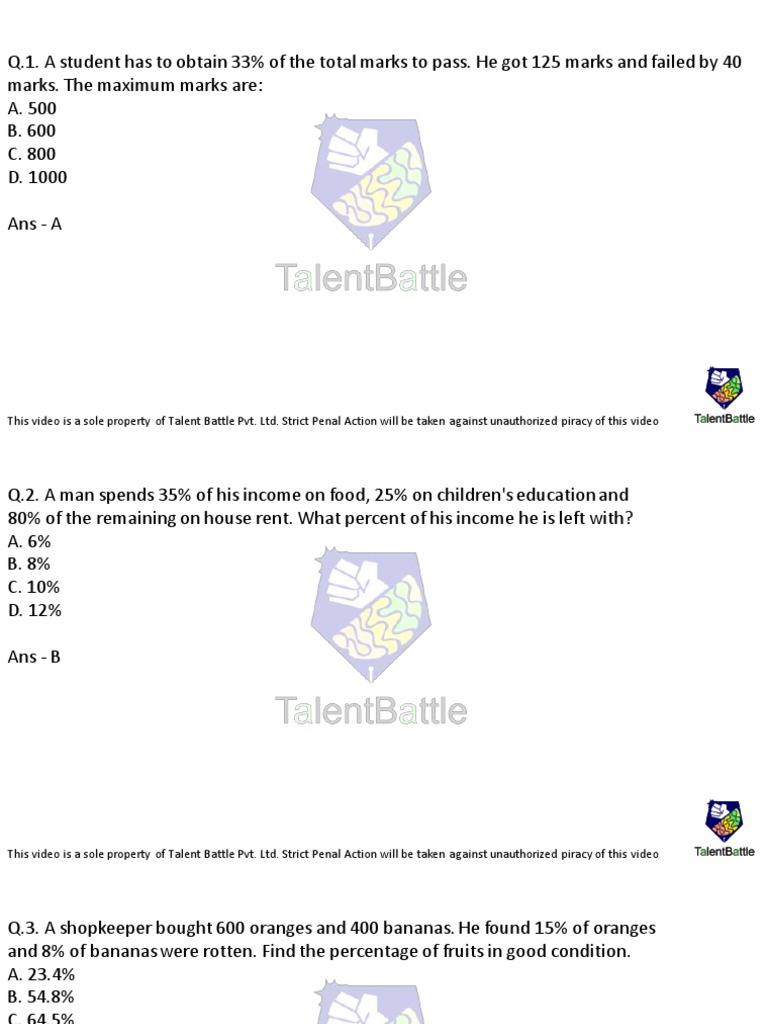 Percentage Problem Solving Guide | PDF | Copyright Infringement | Economies