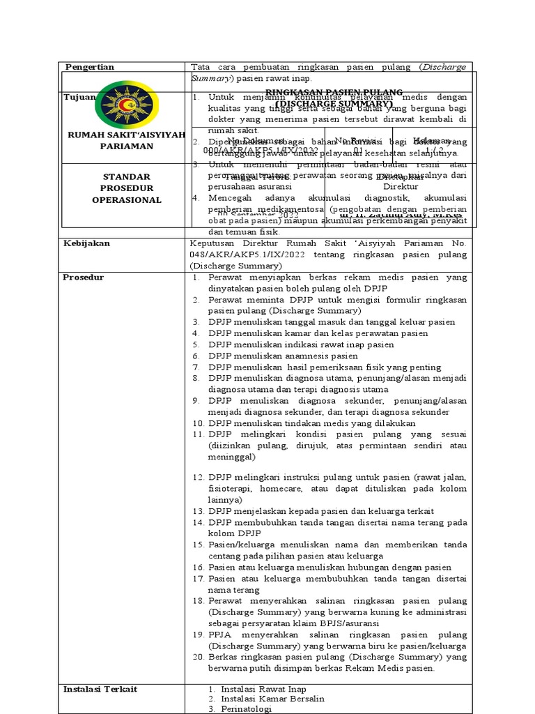 Spo Ringkasan Pasien Pulang (V) | PDF