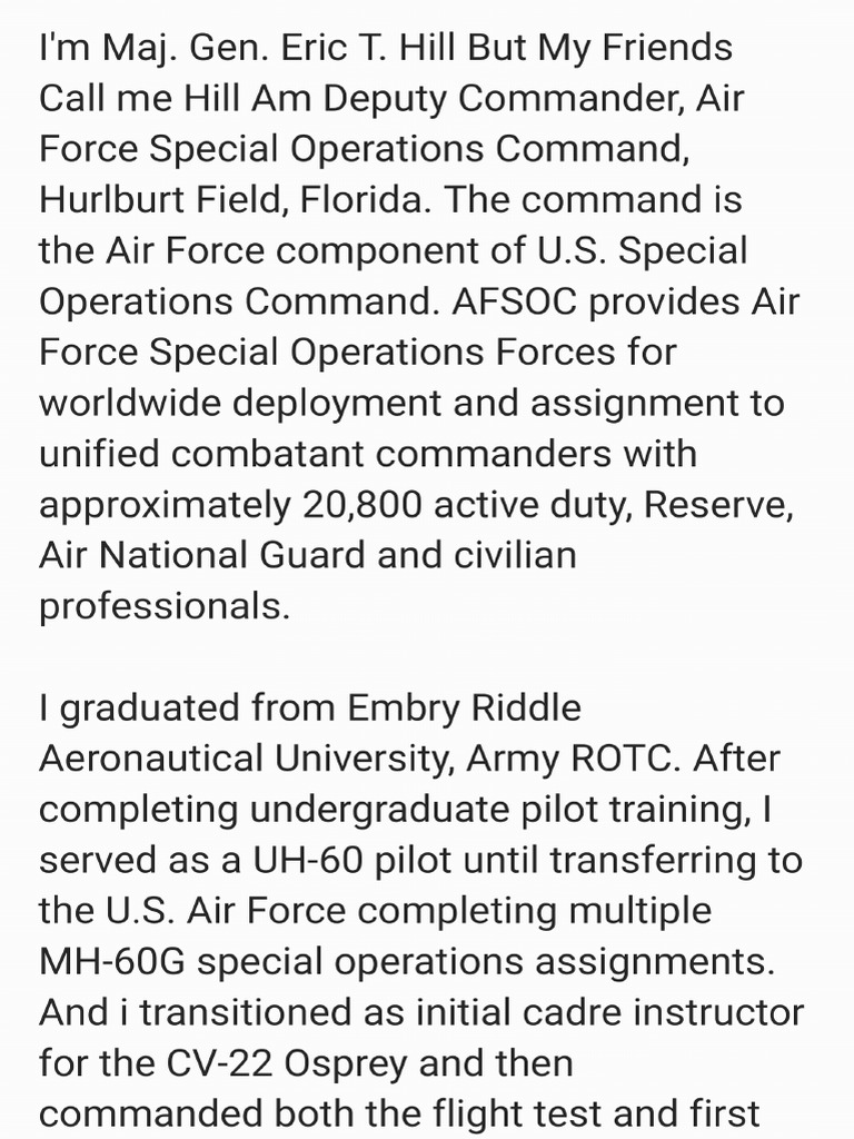 General Eric T Hill | PDF