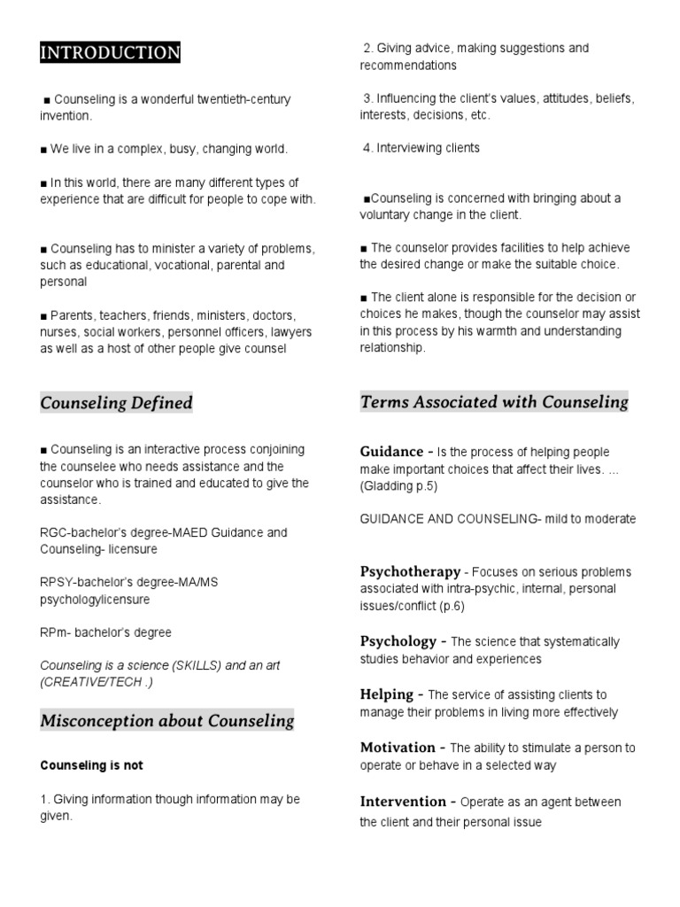 Prelim Intro To Counseling | PDF | Psychotherapy | Psychoanalysis