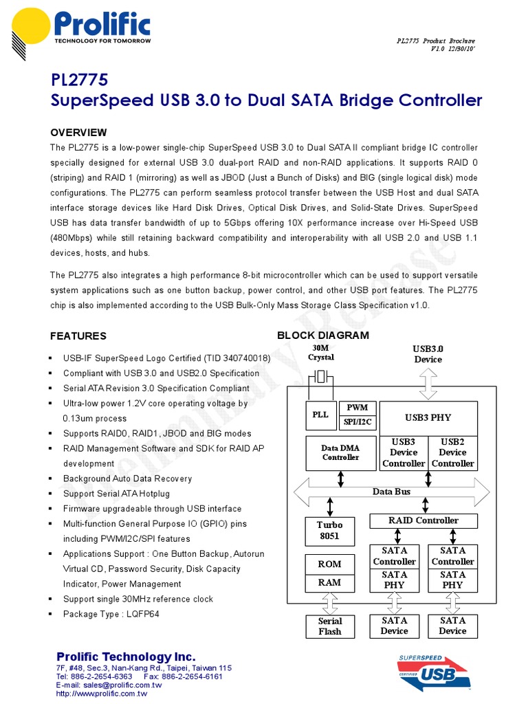 PL2775 Product Brochure 123010 | PDF | Usb | Microcontroller