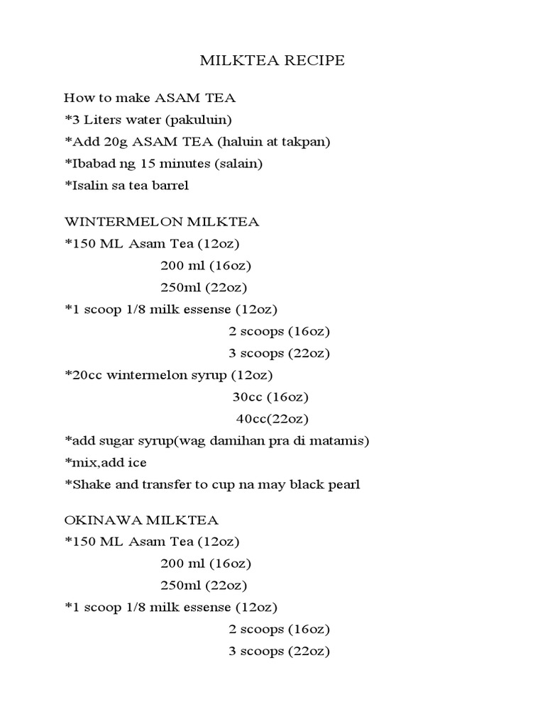 Milktea Recipe | PDF | Coffee | Caramel