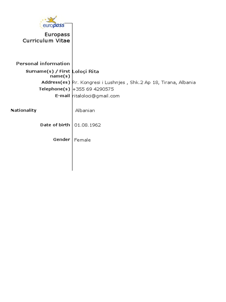 Rita Loloci CV English | PDF | Albania