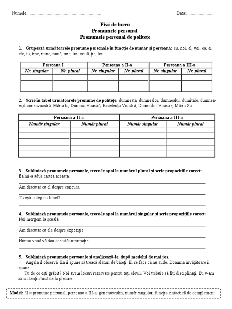 Pronumele Personal Exercitii | PDF