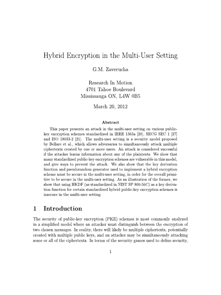 Hybrid Encryption in The Multi-User Setting | PDF
