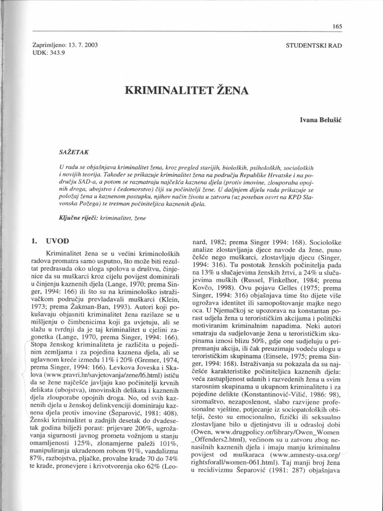 Ivana Belušić - Kriminalitet Žena | PDF