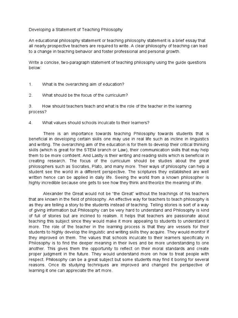 Philosophy Assignment | PDF | Philosophy Of Education | Teachers