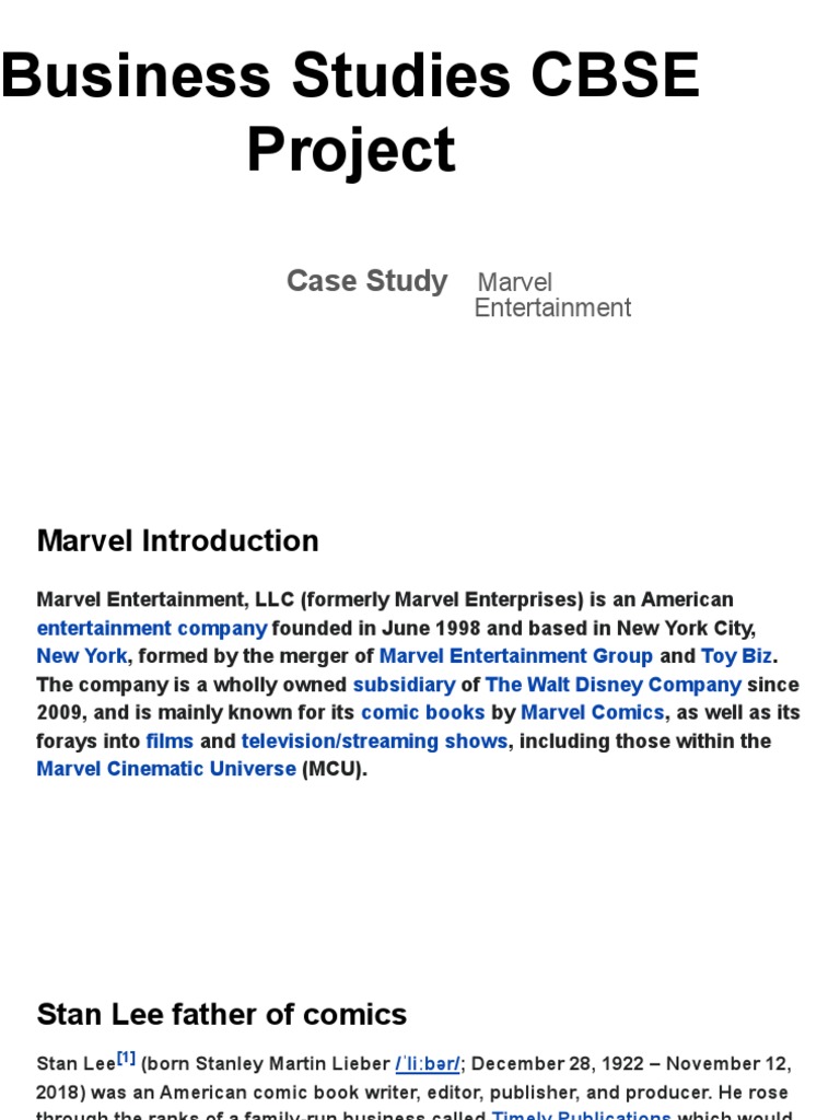Business Studies Case Study Marvel Entertainment | PDF | Marvel Comics | Comics