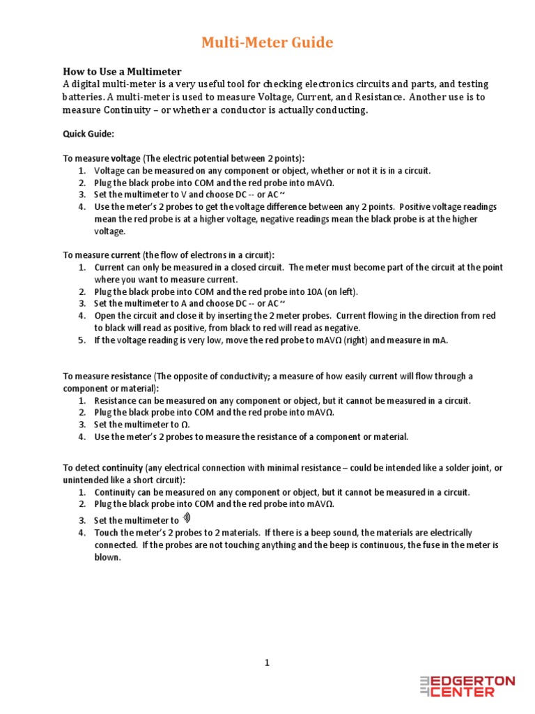 How To Use A Multimeter | PDF | Voltage | Electrical Resistance And ...