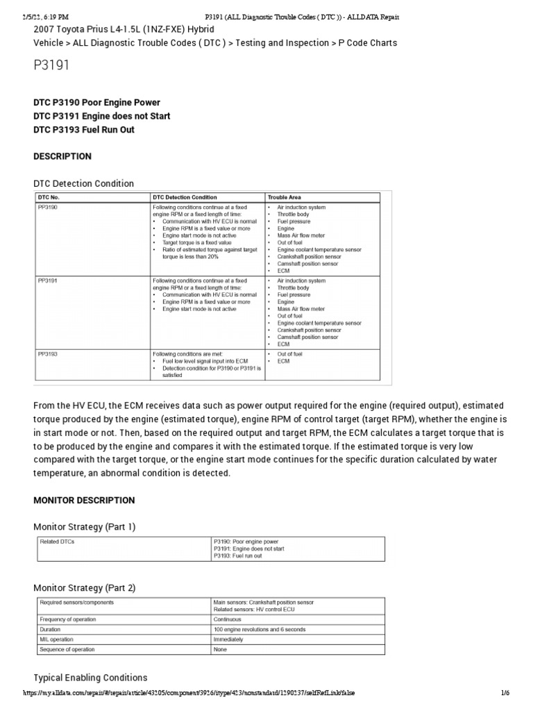 P3191 (ALL Diagnostic Trouble Codes (DTC) ) - ALLDATA Repair | PDF ...