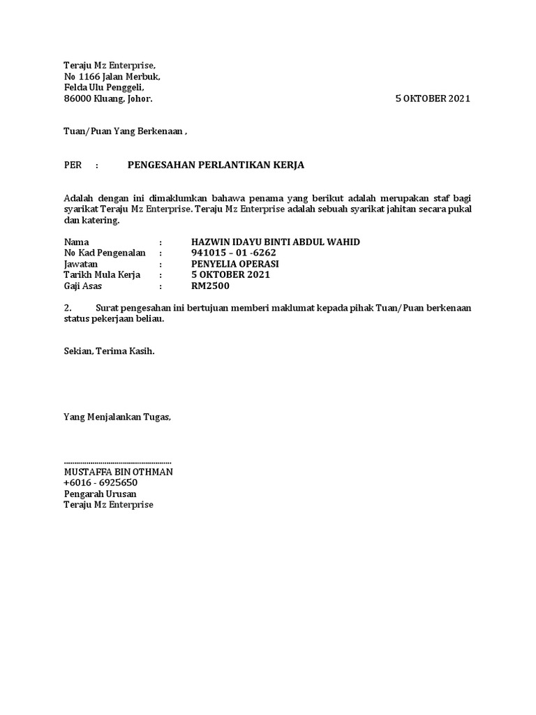 Surat Pengesahan Kerja | PDF Surat Pengesahan Kerja | PDF