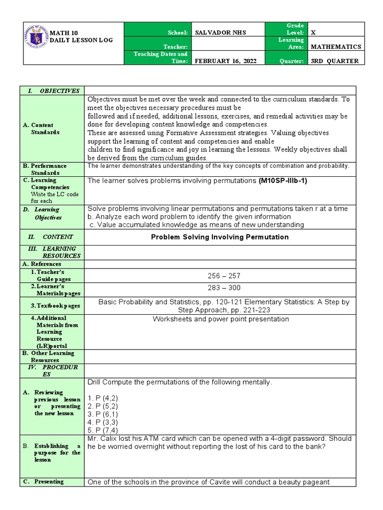 Problem Solving Involving Permutation | PDF | Permutation | Learning