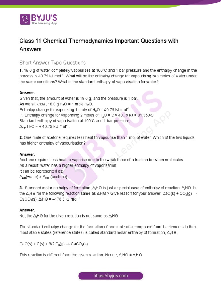 Class 11 Chemistry Chapter 6 Chemical Thermodynamics Important ...