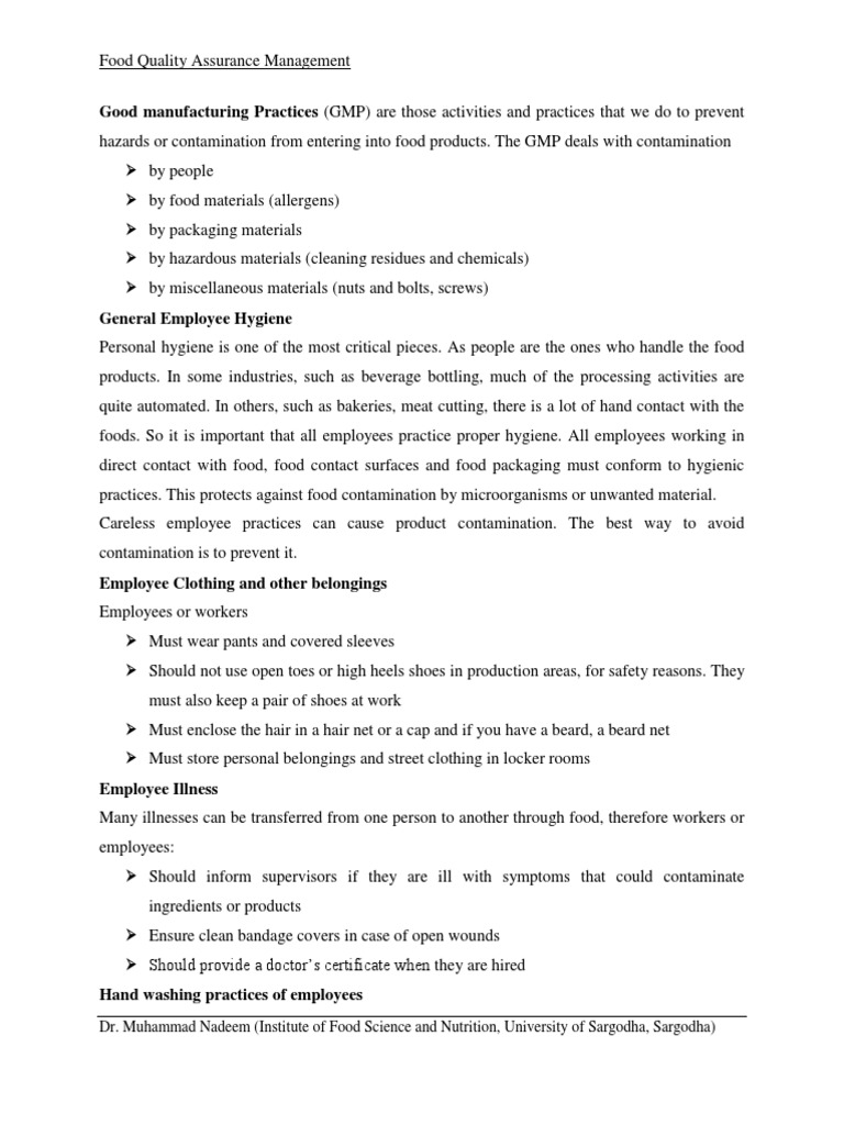 Good Manufacturing Practices Lecture 1 | PDF | Hygiene | Safety