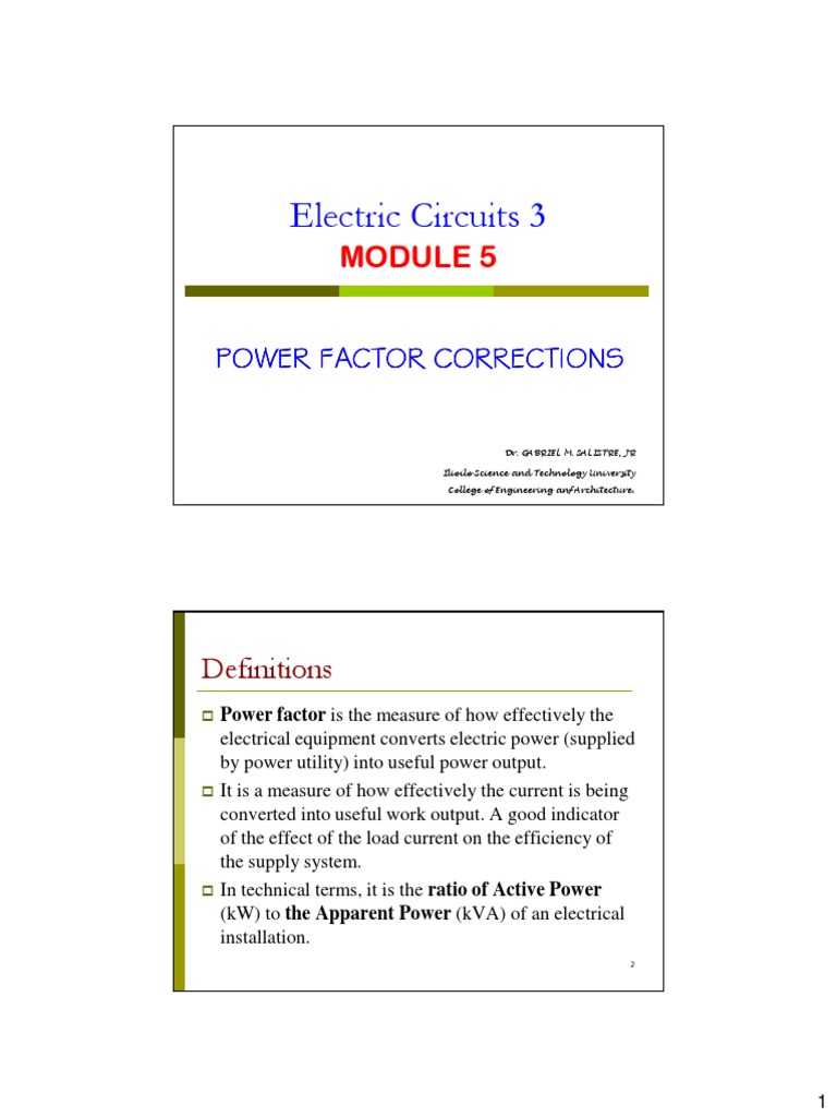 Module 5 - Power Factor Corrections | PDF | Electric Power | Capacitor