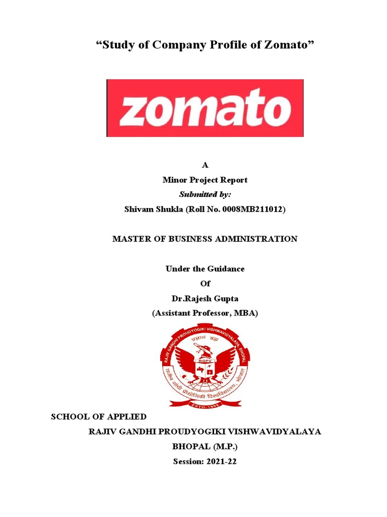 Minor Project Report of Zomato | PDF | Service Industries | Economies