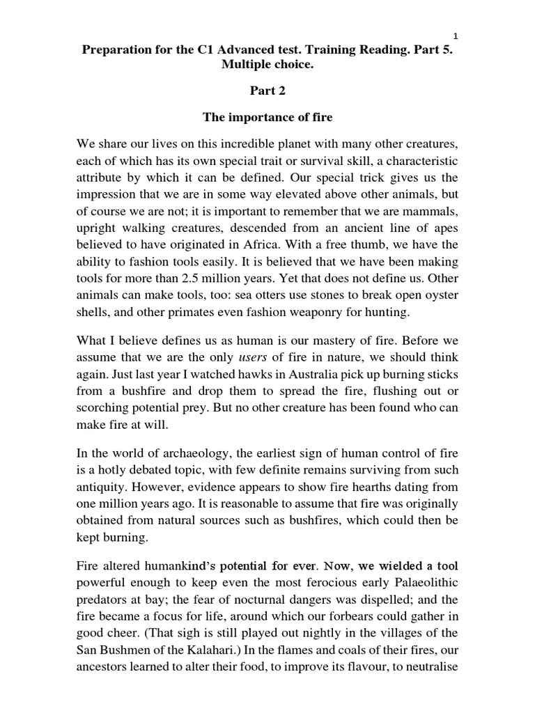 C1 Advanced Test. Training Reading. Part 5. Multiple Choice2 | PDF ...
