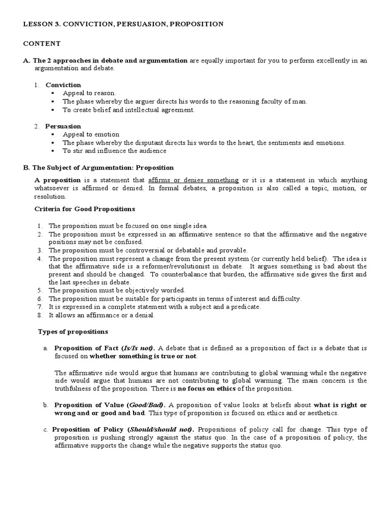 LESSON 3 Debate | PDF | Proposition | Subject (Grammar)