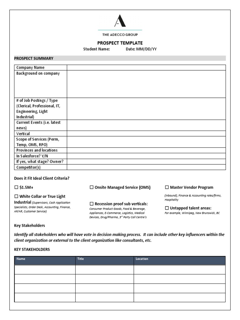 Adecco Prospect Template - Capstone Project | PDF