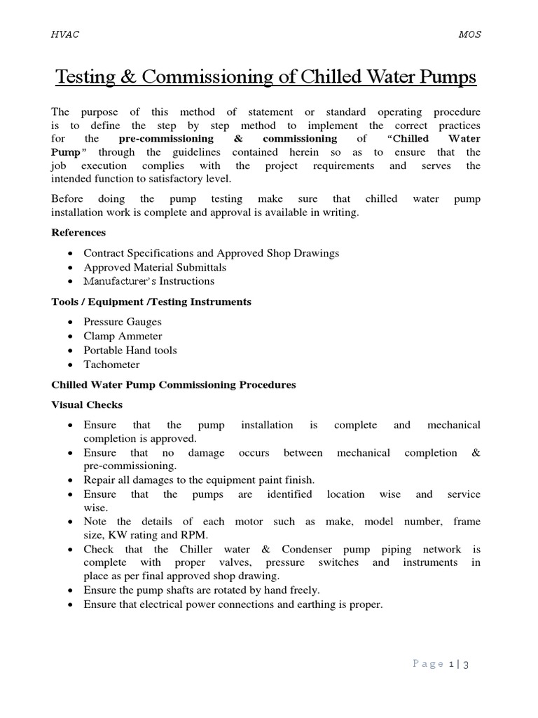 Method of Statemnet For Testing Commissioning of Chilled Water Pumps ...