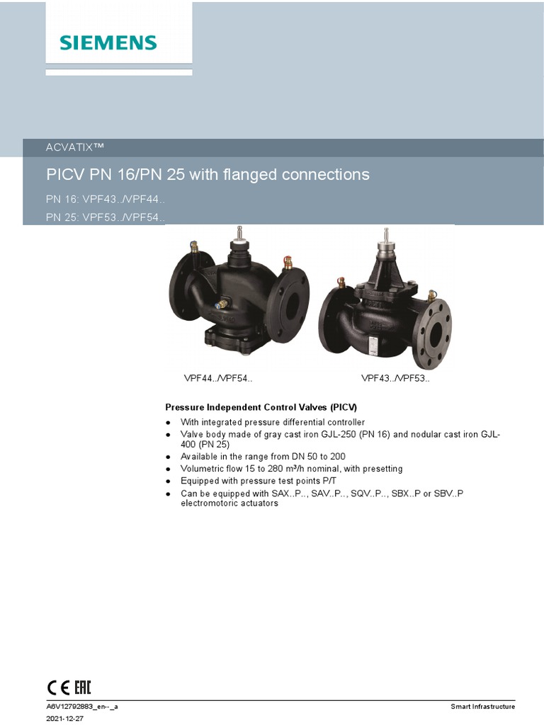 A6V12823129 - (For AP) PICV PN16 - PN25 With Flanged Connections P - en | PDF | Valve | Pressure ...