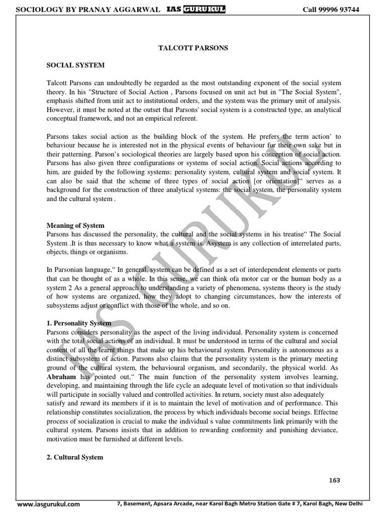 Talcott Parsons | PDF | System | Socialization