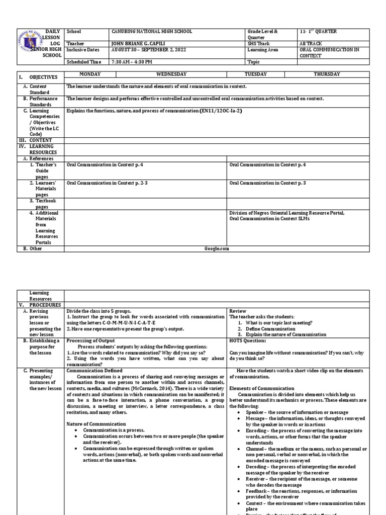 DLL Week 1 | PDF | Communication | Nonverbal Communication