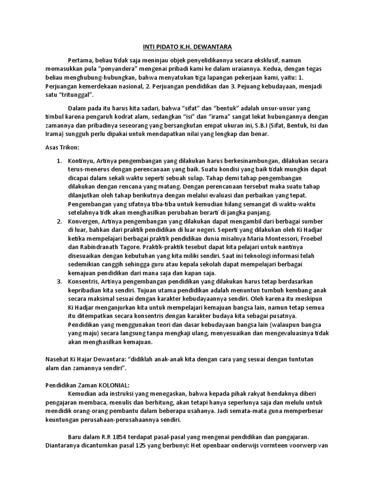 Inti Pidato Ki Hajar Dewantara | PDF