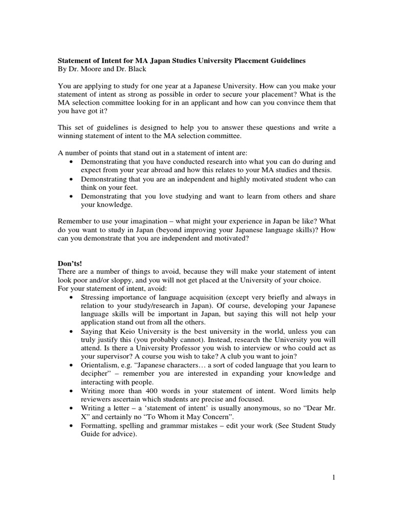 Statement of Intent Guidelines | PDF | Experience | Ellipsis