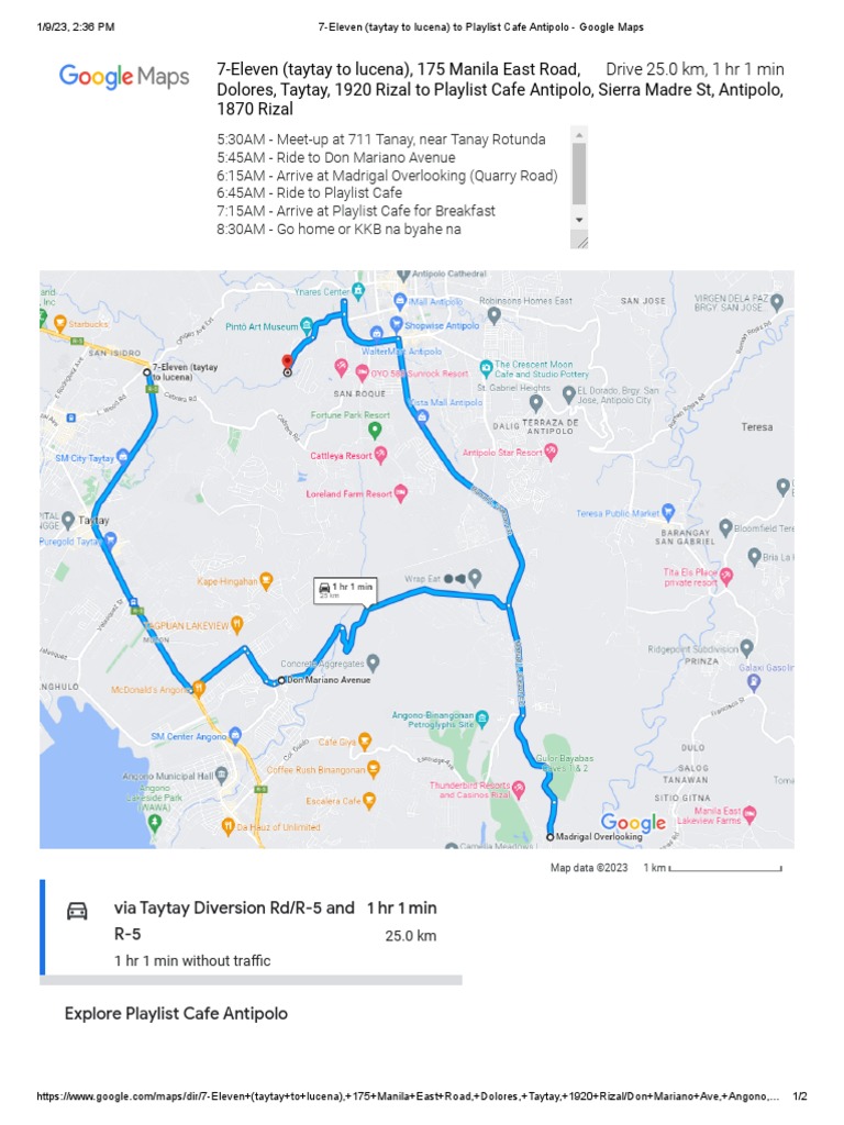 Road Trip Schedule Tanay Rizal | PDF