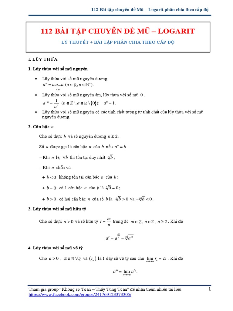 112 Bai Tap Mu Logarit - Co Dap An Loi Giai Chi Tiet - Khong So Toan ...