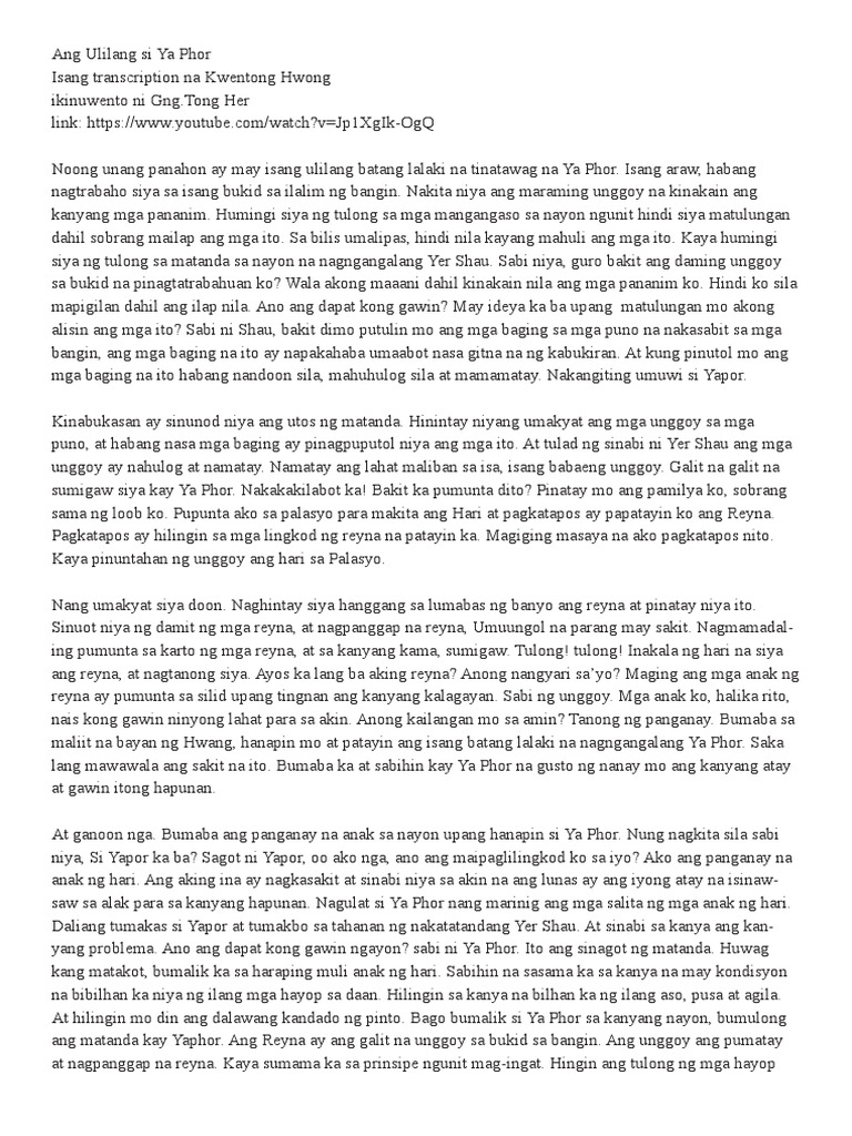 Ang Ulilang Si Ya Phor | PDF