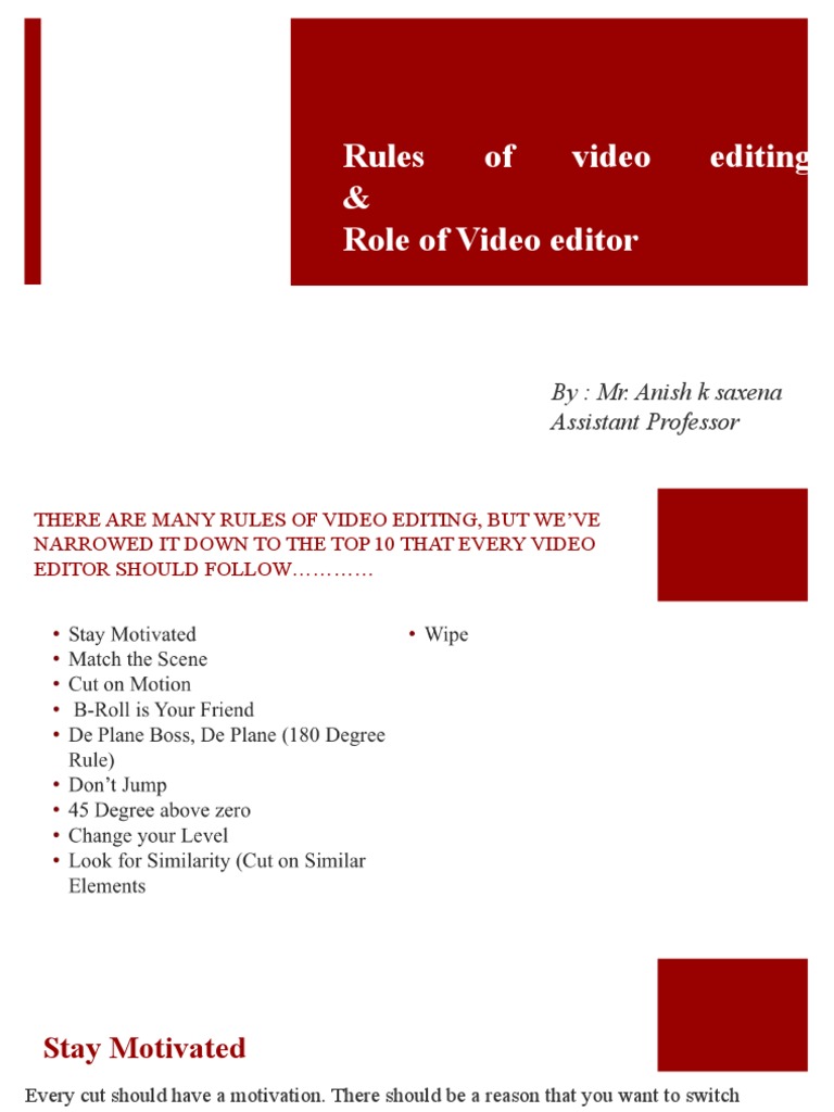 Video Editing Rules and Editor Roles | PDF | Editing