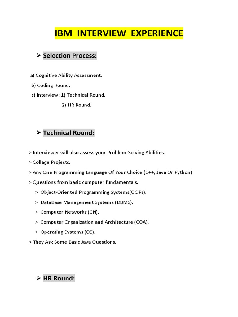 Ibm Interview Experience | PDF