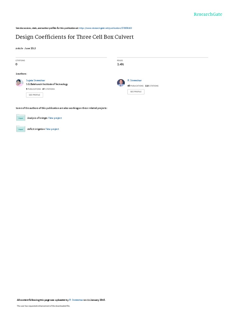 Design Coefficientsfor Three Cell Box Culvert | PDF | Shear Stress | Force