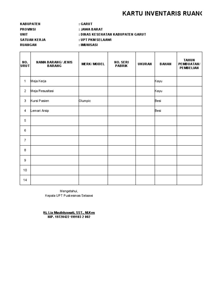 Inventaris Ruangan Imun | PDF